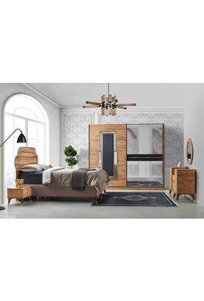 Güney Mobilya Komple Mdf Damla Sürgülü Ceviz Yatak Odası Takımı Ücretsiz Montaj