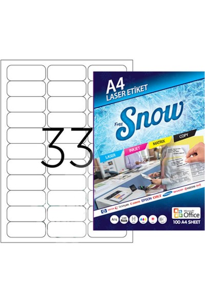 Snow Barkod Deposu A4 Lazer Etiket 63.5X25.4 Snow Barkod Deposu A4 Lazer Etiket 63.5X25.4