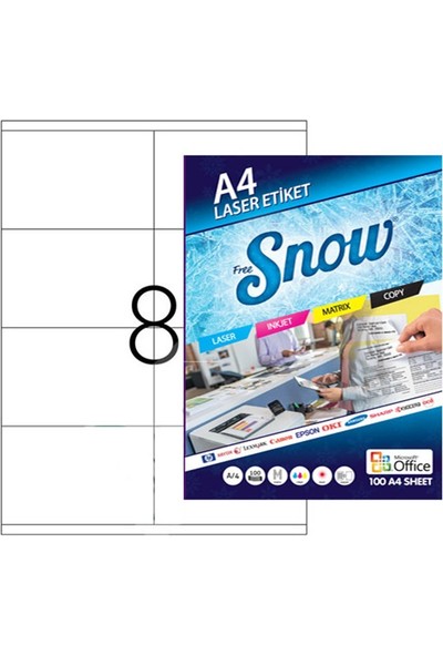Snow Barkod Deposu A4 Lazer Etiket BW-2208 105X72 Snow Barkod Deposu A4 Lazer Etiket BW-2208 105X72