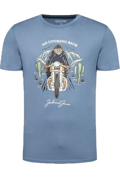 Jack Jones Erkek Baskılı Bisiklet Yaka Tişört 12207679