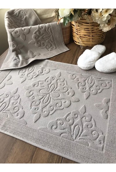 Regule Desenli Ayak Havlusu Banyo Paspası 2'li %100 Pamuk - Gri