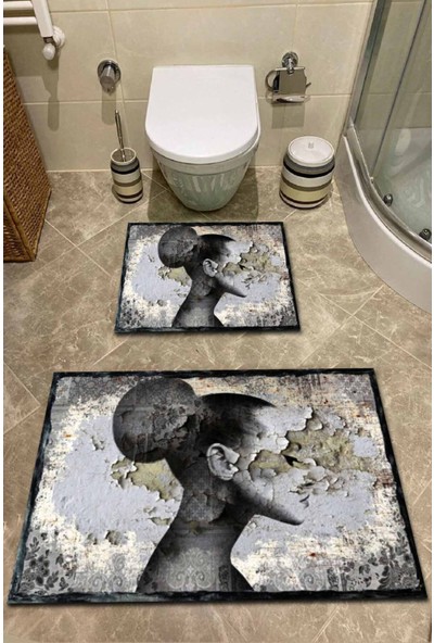 Woolly Halı Eskitme Desen Kadın Portresi 2'li Halı Takımı (60X100/40X60) - WL1318