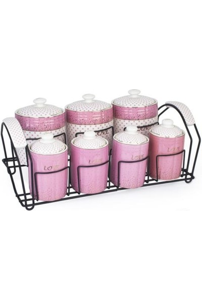 Acar Porselen 7 Li Baharat Takımı Pembe Puantiyeli