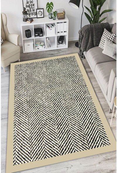 Woolly Halı Krem Çerçeveli Çizgisel Halı (Makinada Yıkanabilir Kaymaz Dot Taban) - WL1246 Woolly Halı Krem Çerçeveli Çizgisel Halı (Makinada Yıkanabilir Kaymaz Dot Taban) - WL1246