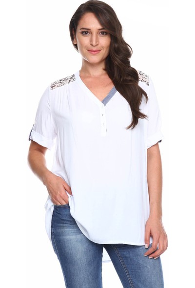 Zer Otantik Zerotantik Roba ve Kot Detay Büyük Beden Tunik Beyaz Zer Otantik Zerotantik Roba ve Kot Detay Büyük Beden Tunik Beyaz