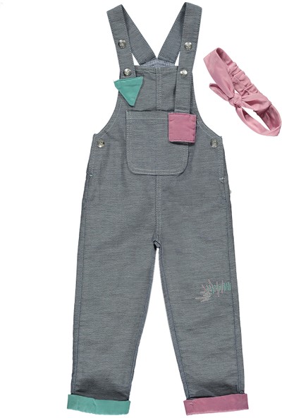 Overdo Renkli Sembol Detaylı Örme Kot Kız Çcocuk/bebel Salopet