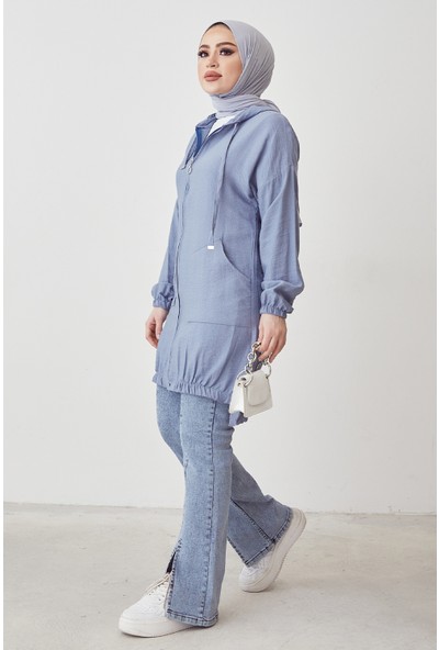 Instyle Fermuarlı Kapüşonlu Ayrobin Kap - Açık Indigo Instyle Fermuarlı Kapüşonlu Ayrobin Kap - Açık Indigo