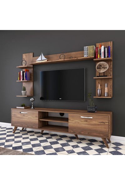 Rani A9 Duvar Raflı Tv Ünitesi Kitaplıklı Tv Sehpası Duvara Monte Raflı Modern Ayaklı 180 cm Minyatür Ceviz M23 Rani A9 Duvar Raflı Tv Ünitesi Kitaplıklı Tv Sehpası Duvara Monte Raflı Modern Ayaklı 180 cm Minyatür Ceviz M23