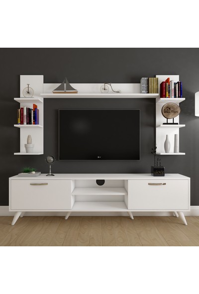 Rani A9 Duvar Raflı Tv Ünitesi Kitaplıklı Tv Sehpası Duvara Monte Raflı Modern Ayaklı 180 cm Beyaz M23 Rani A9 Duvar Raflı Tv Ünitesi Kitaplıklı Tv Sehpası Duvara Monte Raflı Modern Ayaklı 180 cm Beyaz M23