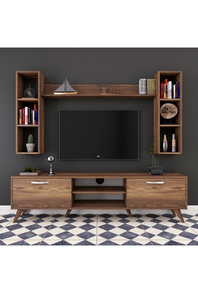 Rani A9 Duvar Raflı Tv Ünitesi Kitaplıklı Tv Sehpası Duvara Monte Raflı Modern Ayaklı 180 cm Minyatür Ceviz M5 Rani A9 Duvar Raflı Tv Ünitesi Kitaplıklı Tv Sehpası Duvara Monte Raflı Modern Ayaklı 180 cm Minyatür Ceviz M5
