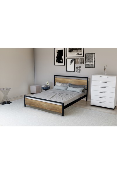 Metalia Gm 171 Star Çift Kişilik Ceviz Karyola 160 x 200