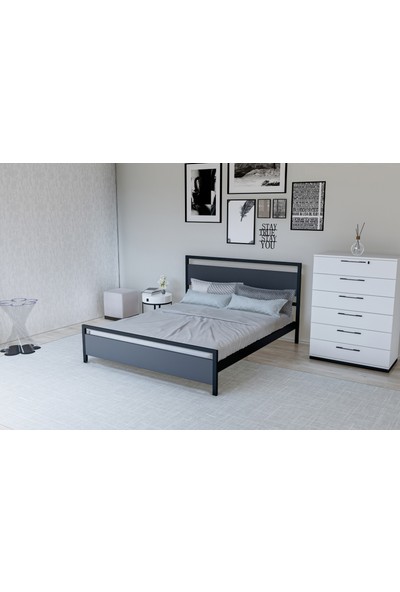 Metalia Gm 171 Star Çift Kişilik Antrasit Gri Karyola 160 x 200