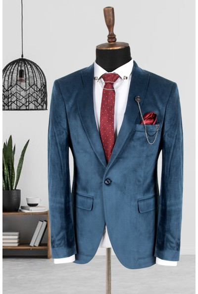 Deepsea Slim Fit Tek Düğmeli Kadife Süet Erkek Blazer Ceket 2201124 Deepsea Slim Fit Tek Düğmeli Kadife Süet Erkek Blazer Ceket 2201124