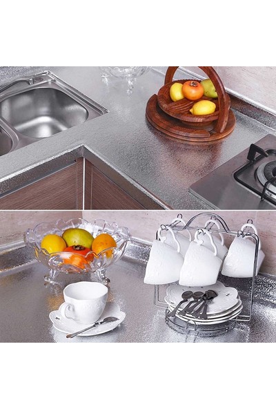 Alife 10 Metre Kendinden Yapışkanlı Silinebilir Mutfak Tezgah Üstü Sticker Folyo Gümüş Renk