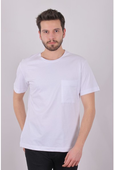 Erkek O Yaka Cepli Oversize Beyaz Tshirt