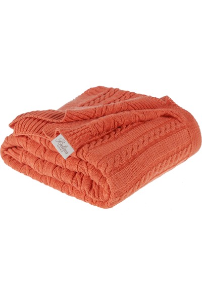 Örgü Koltuk Şalı 130x 170 cm Turuncu