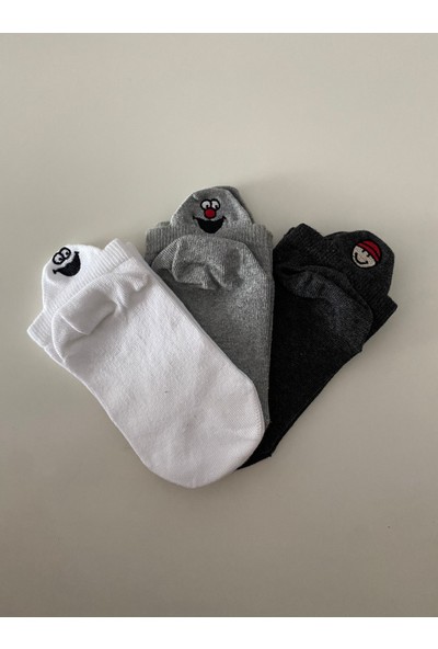 Pamuklu Nakışlı Patik Unisex Çocuk Çorap 3'lü