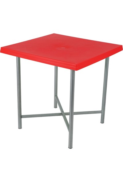 Leva House Comfort Masa 75 x 75 cm Sabit Metal Ayak Ladin Kırmızı CT055