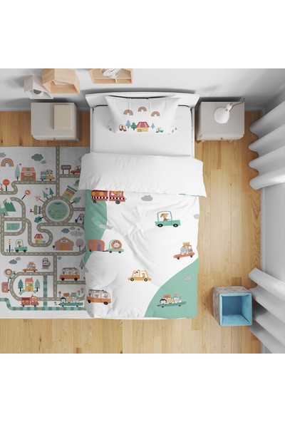 Karnaval Animal City Arbalar ve Hayvanlar Gökkuşaklı Tek Kişilik Çocuk Nevresim Takımı