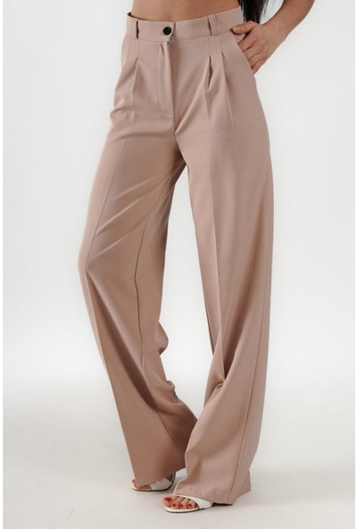 Eka Yüksek Bel Palazzo Kumaş Taş Pantolon