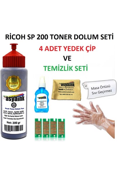 Asyaink Ricoh SP212 Yazıcı Uyumlu Toner Dolum Seti 200GR+ÇIP Asyaink Ricoh SP212 Yazıcı Uyumlu Toner Dolum Seti 200GR+ÇIP