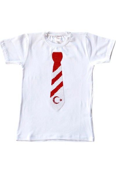 Lollico Erkek Çocuk Ay Yıldız Bayrak Kravat Değişebilen Pul Baskılı Tişört
