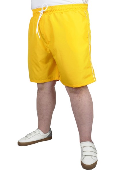 Modexl Büyük Beden Deniz Şortu White Line 21451 Hardal