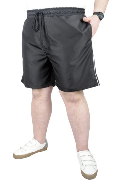 Modexl Büyük Beden Deniz Şortu White Line 21451 Siyah