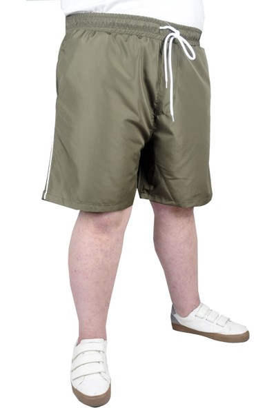 Modexl Büyük Beden Deniz Şortu White Line 21451 Haki