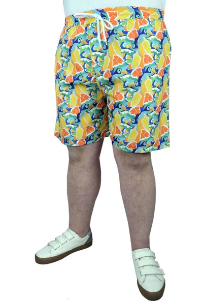 Modexl Büyük Beden Deniz Şortu Desenli 22450 Beyaz