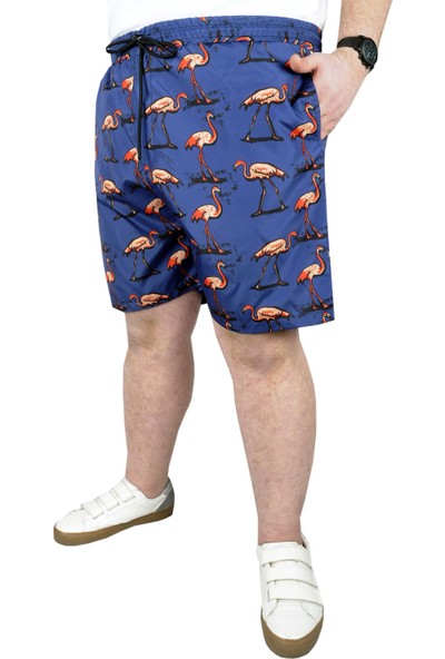 Modexl Büyük Beden Deniz Şortu Desenli 22450 Lacivert Desenli