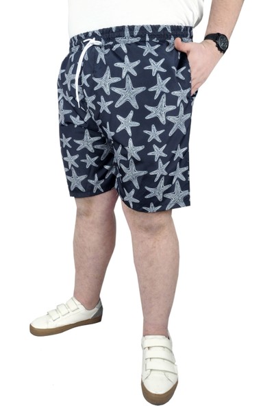 Modexl Büyük Beden Deniz Şortu Desenli 22450 Laci Beyaz