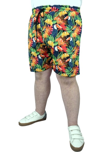 Modexl Büyük Beden Deniz Şortu Desenli 22450 Yeşil