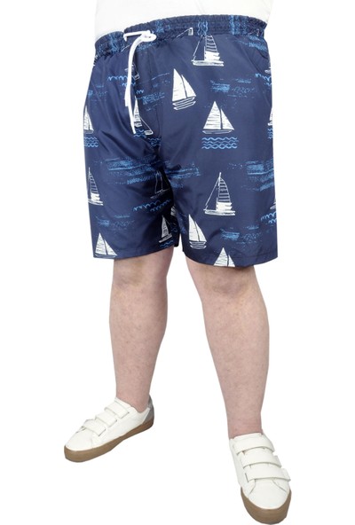 Modexl Büyük Beden Deniz Şortu Desenli 22450 Lacivert