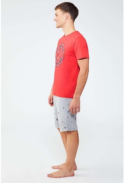 U.s Polo Assn. 18543 Erkek T-Shirt Şort Pijama Takım-Kırmızı