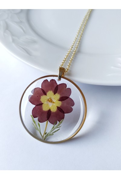 Halley Concept Özel Tasarım El Yapımı Gerçek Çiçekli Epoksi Kadın Kolye