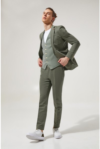 TWN Slim Fit Haki Düz Kombinli Takım Elbise
