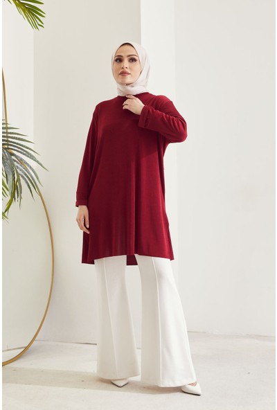 Miostil Yırtmaç Detaylı Tunik-Bordo