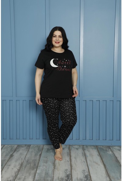 Seboteks Kısa Kol Pamuklu Büyük Beden Kadın Pijama Takımı 20525