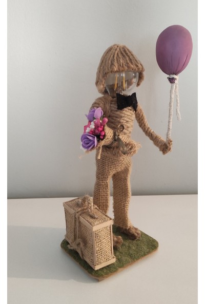 Ilgaz El Yapımı Kişiye Özel Doğal Malzemelerden Dekoratif Masa Lambası - Balonlu Çocuk