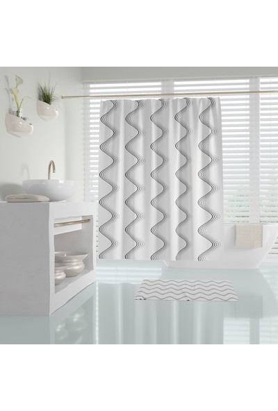 Çizgili Banyo Duş Perdesi-Lüx Küvet Perdesi 180X200CM Duşakabin Perde