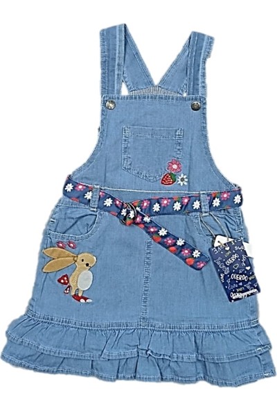 Overdo Kız Kot Elbise Tavşan Işlemeli