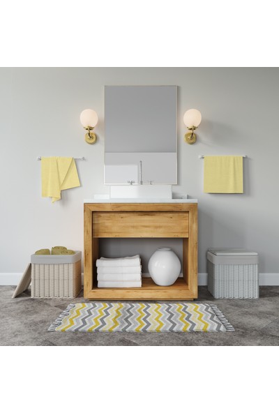 Tropikhome Banyo Paspası Zigzag Desenli Baskılı 50X80 Püsküllü Polyester Kaymaz Tabanlı Duş Paspası