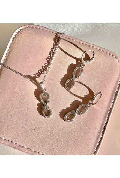 Soiestore Zirkon Sonsuzluk Gümüş Kaplama Kolye Küpe Set