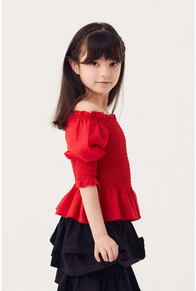 FullaModa Beli ve Kolu Gipeli Çocuk Bluz FullaModa Beli ve Kolu Gipeli Çocuk Bluz