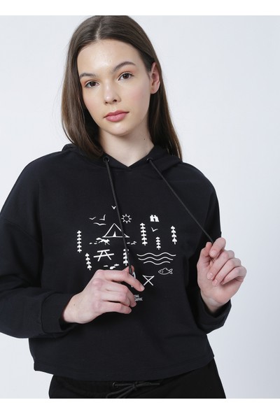 National Geographic W-Fire Kapüşonlu Crop Baskılı Siyah Kadın Sweatshirt National Geographic W-Fire Kapüşonlu Crop Baskılı Siyah Kadın Sweatshirt