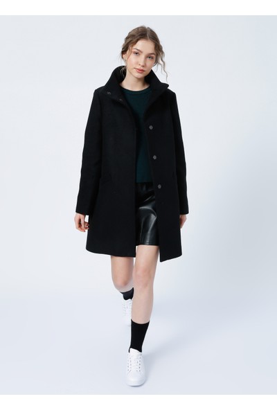 Paltoi 3580 Dik Yaka Desenli Siyah - Beyaz Kadın Manto Paltoi 3580 Dik Yaka Desenli Siyah - Beyaz Kadın Manto