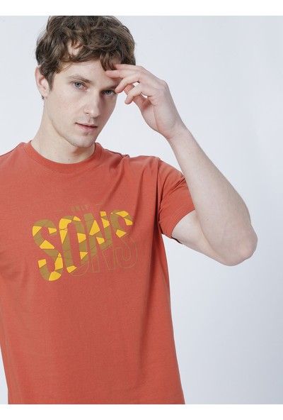 Only & Sons Rahat Kalıp Bordo Erkek T-Shirt - 22023983_ONSO&S Reg Ss Logo Tee