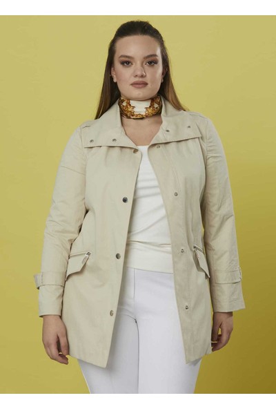 Selen Dik Yaka Düz Taş Kadın Trençkot - 22YSL9151