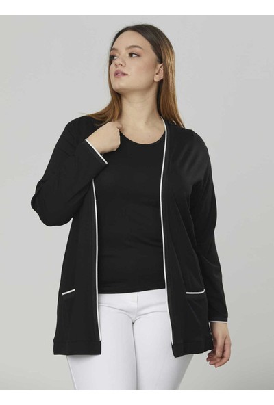 Selen Kayık Yaka Düz Siyah Kadın Hırka - 22YSL8242 Selen Kayık Yaka Düz Siyah Kadın Hırka - 22YSL8242
